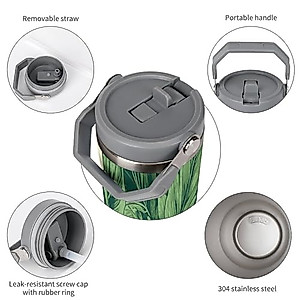 WITHSBKK 30oz Car Cup Green Foliage Botanical Printed with Portable, Stainless Steel Travel Mug, Vacuum Insulated Tumbler And Straw, Leakproof for Car & Outdoor, UV Printed Design