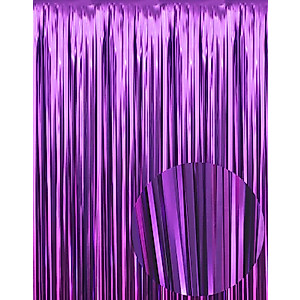 GOER 6.4 ft x 9.8 ft Metallic Tinsel Foil Fringe Curtains,Pack of 2 Party Streamer Backdrop for Birthday,Graduation Decorations and New Year Eve (Matte Purple)