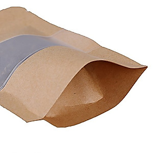 100x Brown Craft Zip Lock Stand Up Pouches w/Window 9x14cm (3.5x5.5") (Outer Size)