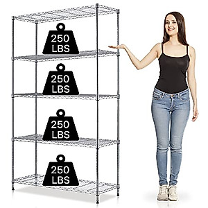 Storage Shelves Metal Wire Shelving Unit, 5-Tier NSF Heavy Duty Height Adjustable Utility Steel Garage Shelving with Leveling Feet, 36" L X 14" W X 72" H Commercial Grade Organizer Shelf Rack, Chrome