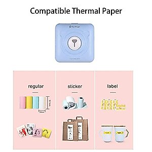 PeriPage Mini Printer, Portable Sticker Bluetooth Printer for Printing Student Notes, Journal, Memo, Mobile Printer, Pocket Printer, Received Printer with USB Cable, Supports Android iOS Windows-Blue