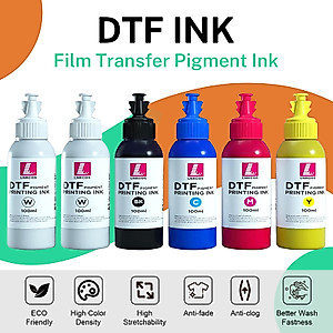 LNKCOS 6×100ML DTF Ink Refill for Inkjet Printer Heat Transfer Printing Direct to Film (2 White+CMYK,6 PCS)