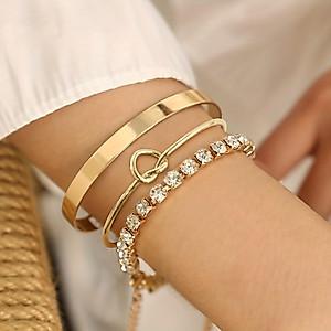 Zalcon Gold Knot Bangle Cuff Bracelet Set for Women Trendy 2024 Stack Gold Tennis Bracelets Jewelry for Women Non Tarnish