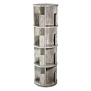 Parrot Uncle 4-Tier Rotating Bookshelf 360 Display Floor Standing Bookcase Organizer Stackable Bookshelf for Office and Living Room, Whitewashed Gray