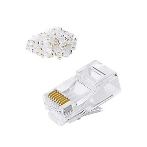 CableCreation Cat6 RJ45 Connectors, 100-PACK Cat6 RJ45 Ends, Ethernet Cable Crimp Connectors UTP Network Plug for Solid Wire and Standard Cable, Transparent