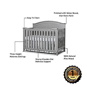 Sorelle Furniture Fairview Crib, Classic 4-in-1 Convertible Crib, Made of Wood, Non-Toxic Finish, Wooden Baby Bed, Toddler Bed, Child’s Daybed and Full-Size Bed, Nursery Furniture -Gray
