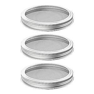 ccHuDE 3 Pcs 304 Stainless Steel Sprouting Lids Mason Jar Sprout Lids Screen Mesh Canning Jar Lids Wide Mouth Jar Cover Lids for Growing Bean