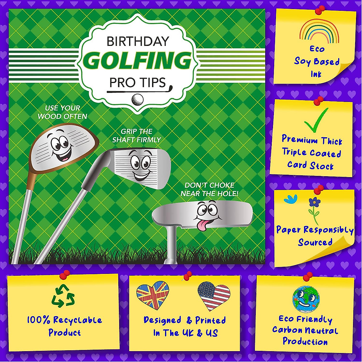Cult Kitty Birthday Golfing Tips - Funny Golf Birthday Card for Men - Thick, Premium Birthday Card for Men, Great Golf or Golfer Card with Colourful Envelope