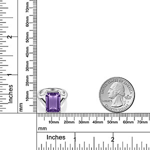 Gem Stone King 925 Sterling Silver Purple Amethyst Solitaire Ring For Women (7.00 Cttw, Emerald Cut 14X10MM, Gemstone Birthstone, Available In Size 5, 6, 7, 8, 9)