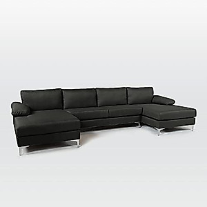 Casa Andrea Milano Modern Large Linen Fabric U-Shape Sectional Sofa, Double Extra Wide Chaise Lounge Couch, Dark Grey
