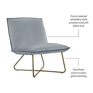 Linon Light Grey Velvet Gold Metal Base McAllister Accent Chair