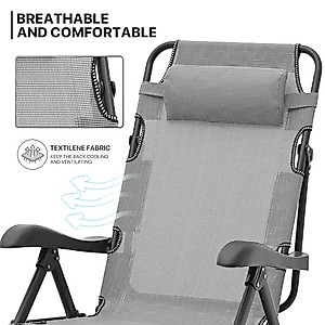 MoNiBloom Lounge Chair Adjustable Patio Chair Steel Frame Outdoor Furniture Recliner Folding Lounge Camping Chair with Headrest for Pool Side Yard Beach, 330lbs Capacity