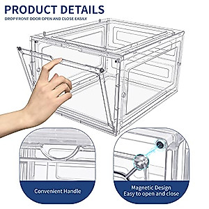 mupera Clear Shoe Box Stackable - Upgraded Large Plastic Sneaker Storage Box with Lid, Magnetic Shoe Boxes Stackable, Shoe Box Clear Plastic, Drop Front Boot Organizer, Hard Plastic Shoe Storage Bin