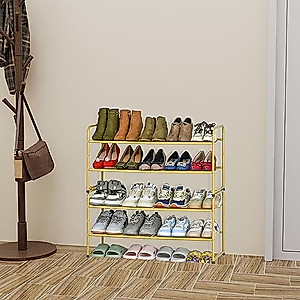 SUFAUY 2-Tier Shoe Rack, Stackable Shoe Shelf Storage Organizer for Entryway Closet, Metal Mesh, Gold