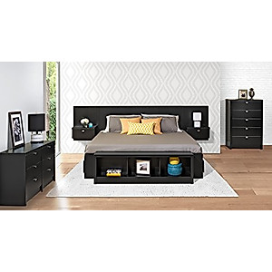 Prepac Series 9 Designer Floating King Headboard with Nightstands, 123.25" W x 31.5" H x 16"D, Black