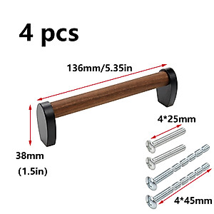 Antrader Cabinet Pulls,Walnut Wood Cabinet Handles, Hole Centers:5"(128mm),Pack of 4