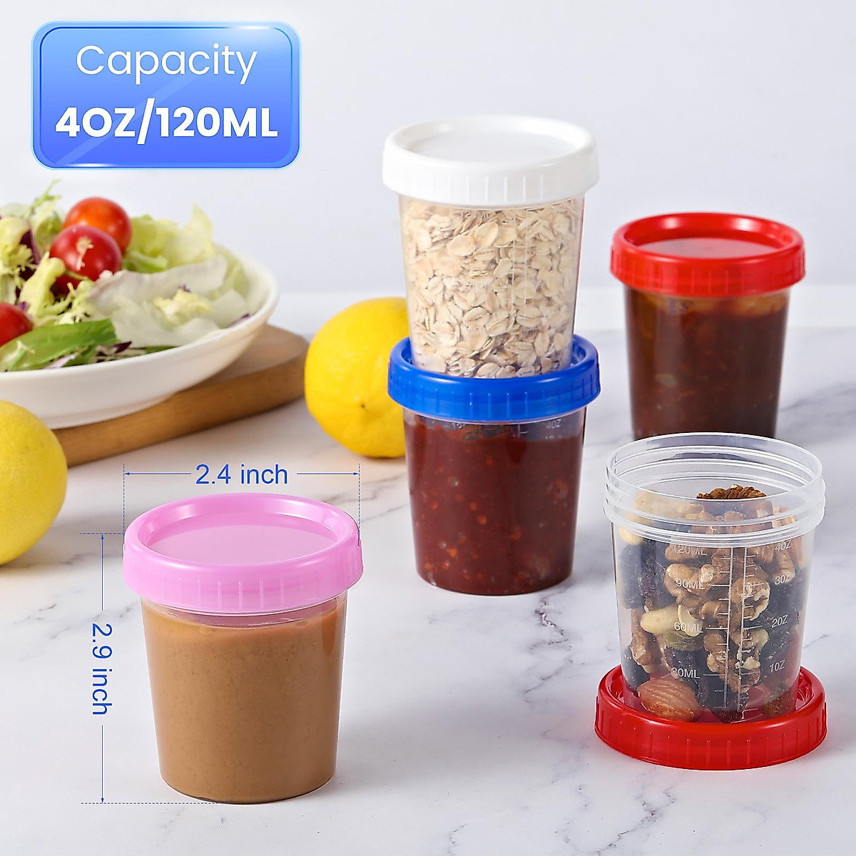 YINCL [20 Pcs] Salad Dressing Container to Go - 4 oz Plastic Condiment Containers with Lids, Reusable Sauce Containers Leakproof Small Containers, 20pcs-4oz