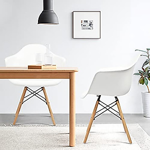 GOTMINSI Set of 4 Dining Chairs,Mid-Century Modern Dining Room Plastic Chairs, Outdoor Side Chairs with Wood Legs for Kitchen, White