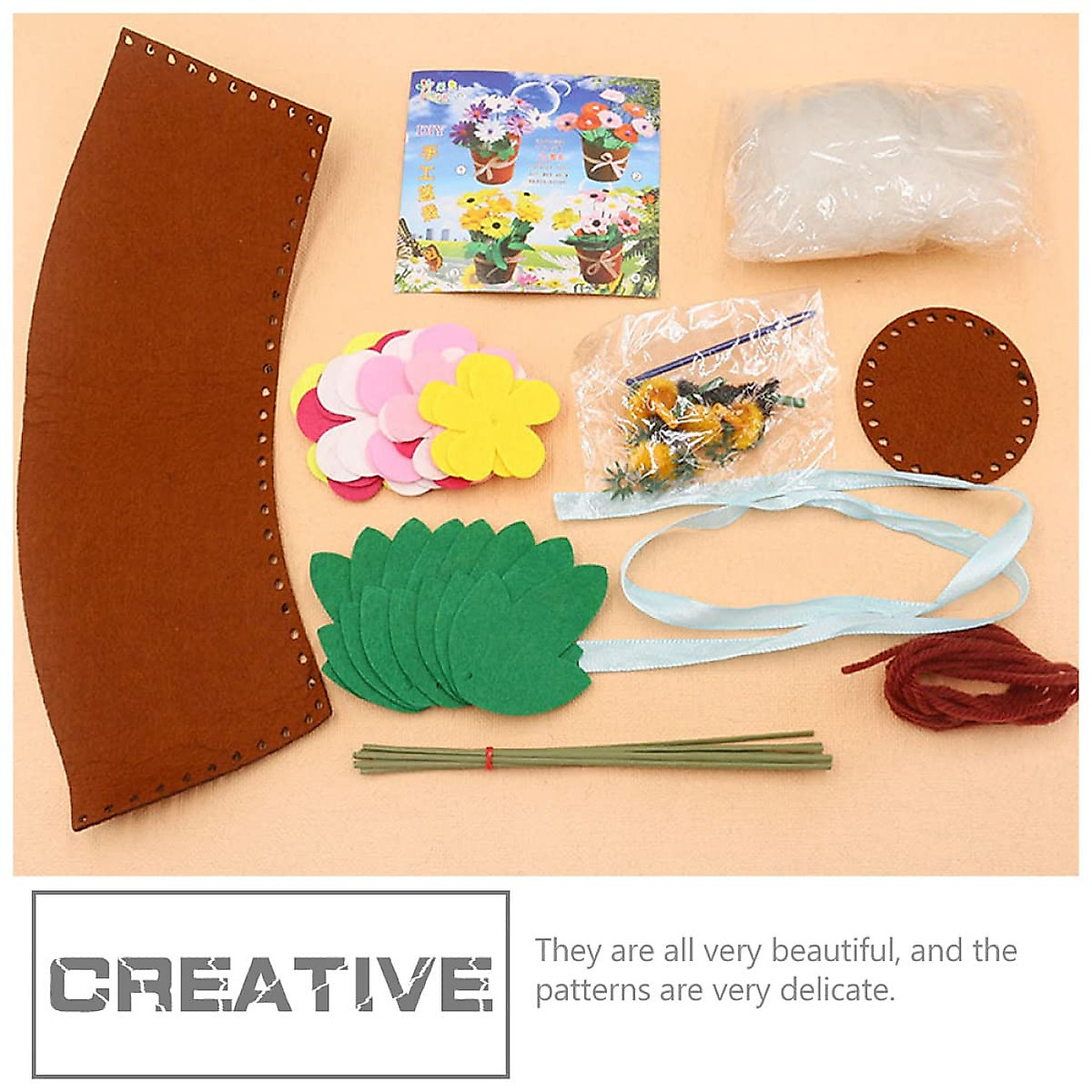 Veemoon DIY Flower Craft Kit 20 Sets Handmade Potting Material Bonsai Tree Artificial Child Non-Woven Fabric Handicraft Materials