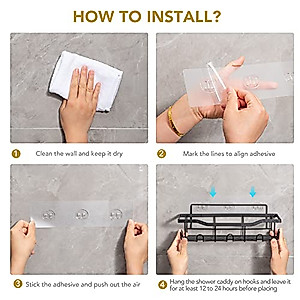 Sunview 6pack Shower Caddy,Black Bathroom Organzier,Self Adhesive Shower Shelves,Stainless Steel Shower Organizer for Inside Shower,Bathroom Wall Organizer with Hooks,Towel