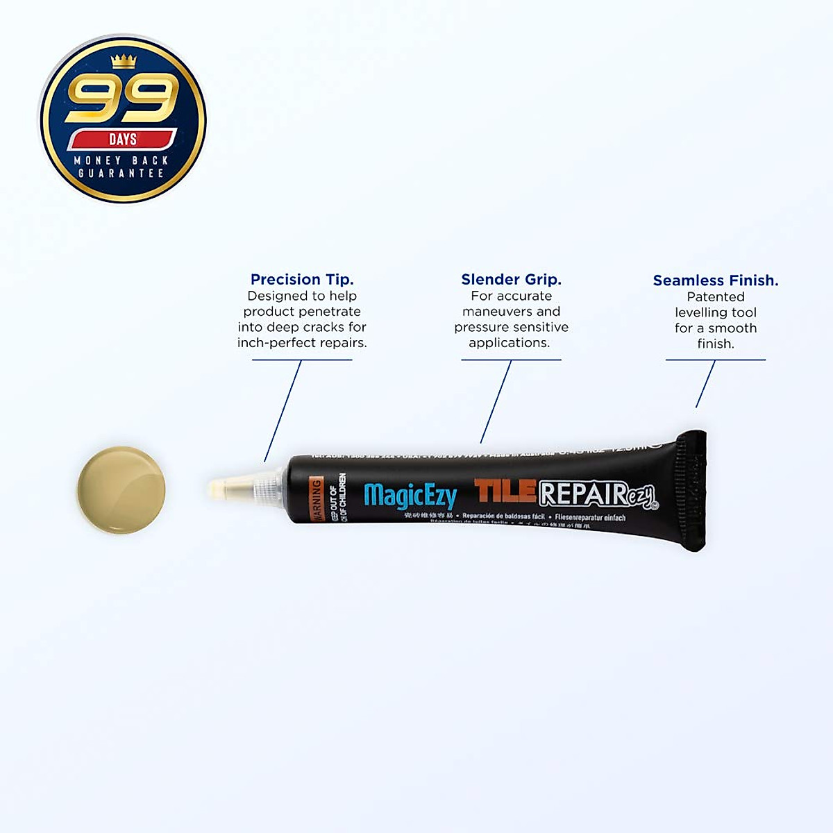 MagicEzy Tile RepairEzy (Honey Beige) Ceramic Tile Repair Kit - Cracked Chipped Bathroom Floor Tiles