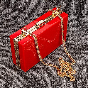 Acrylic Clear Purse For Women, Crossbody Shoulder Handbag Evening Clutch Bag Chain Strap - Red