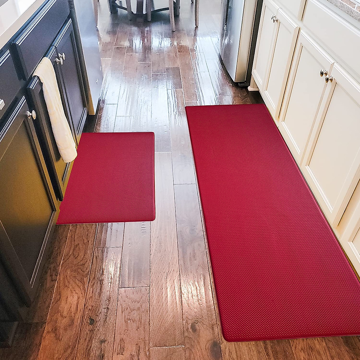 UPHTEH Anti Fatigue Kitchen Mats for Floor 2 Piece Set,17.32 * 28.74 and 17.32 * 46.25,Non Slip Waterproof Kitchen Mats and Rugs Ergonomic Comfort Mat for Kitchen,Home,Office,Sink,Laundry Room (red)