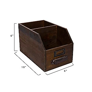 Creative Co-Op Vintage Wood Filing Box with 2 Compartments, Handle, and Label Holder, Brown