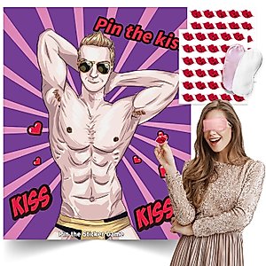 Bridal Shower Games Pin The Kiss On The Hunk, Girls Night Bachelorette Party Games 56 Guest