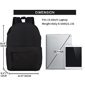 SUPACOOL Lightweight Casual Laptop Backpack & Pencil Pouch, Backpack with USB Charging Port for Men and Women School Bookbag for College Work backpack (Black backpack set)