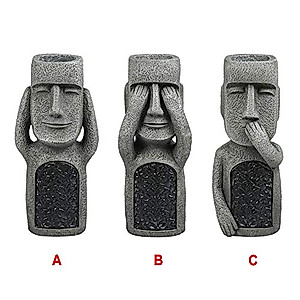 VELIHOME Outdoor Statues Decoration,Statue Path,Pathway Statues,Path Outdoor Statues,See Hear Speak No Evil Garden Easter Island Statues,Creative Garden Resin Sculpture Outdoor (C)