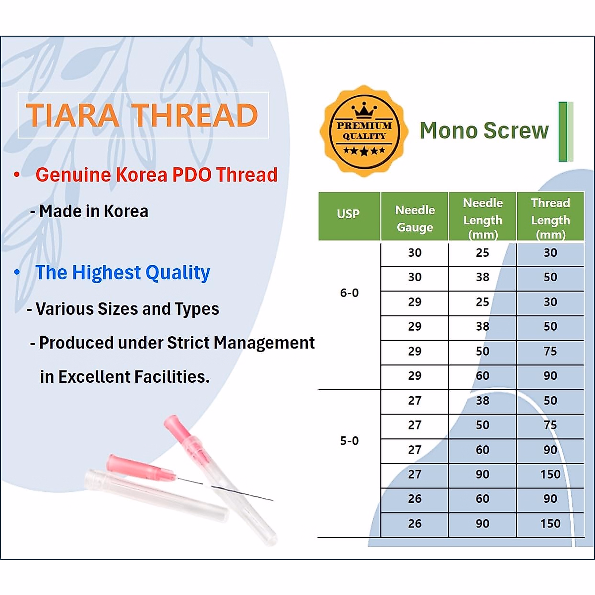 Tiara PDO Thread Lift Korea - Mono Screw Type/Sharp (40pcs) (30G25)