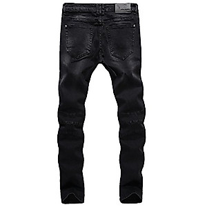 ZLZ Black Biker Jeans for Men Slim Fit, Men's Comfy Stretch Ripped Distressed Biker Jeans Pants Rock, Designer Jeans, Size 40