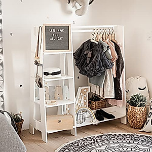 Sweet Home from wood Children’s Wardrobe - Wooden Clothes Rack with Hanging Rail & Display Shelf for Children - DIY Dressing Furniture, Open Closet for Kids, Easy to Assemble (White)