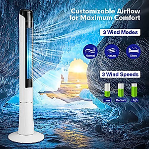 COSTWAY Tower Fan with Remote Control, Portable 47.5-Inch Standing Floor Fan with 80˚ Oscillating, 15H Timer, 3 Modes and 3 Speeds, Quiet Bladeless Fan for Bedroom Living Room Office, White