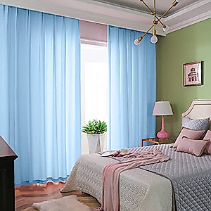 AMZLOKAE Chiffon Backdrop Curtains Baby Blue 29''x84'' Sheer Curtains 2 Panels Voile Window Curtains Tulle Backdrop Curtains for Party Light Blue Shower Curtains Chiffon Fabric for Wedding Arch