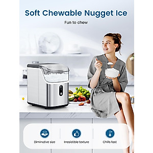 COWSAR Nugget Ice Makers Countertop, Soft Chewable Crushed Ice Maker Machine, Portable Pebble Ice Maker Countertop, 34Lbs/Day, Self-Cleaning, One-Button Operation Ice Machine for Home Kitchen Party