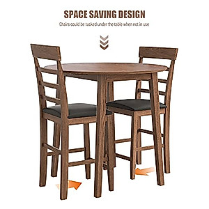 Voohek, Walnut 3-Piece Dining Set w/Drop-Leaf, 2 Upholstered Chairs,Counter Height Furniture, with PU Leather Cushion for Kitchen, Small Space, Bar
