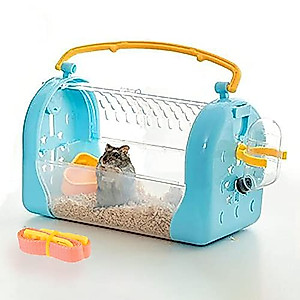 kathson Portable Hamster Cage Dwarf Hamster Carry Travel Cage with Water Bottle Food Bowl Adjustable Strap Pet Outgoing Cage for Gerbil Hedgehog Mice Squirrel