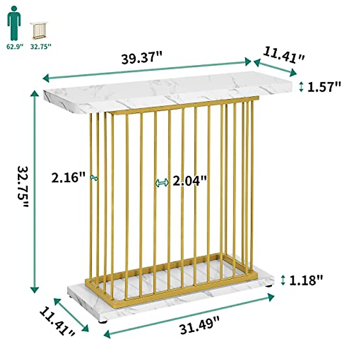 YITAHOME Gold Console Table, Modern Entryway Table with Gold Base, 40 inch Entryway Narrow Sofa Table for Entrance, Living Room, Hallway, Entryway, Faux Marble White