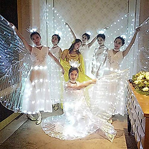 Halloween Belly Dance LED Angel Wings,Bar Belly Dance Light Up Stage Wear 360 Degrees Performance Props LED Wing for Women(White)