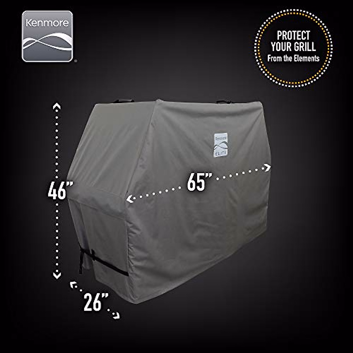 Kenmore Elite PA-20382 65" BBQ Grill Cover, Heavy Duty Weatherproof Fabric for Outdoor Patio Backyard, Fits Grills up to 65" Width, Gray