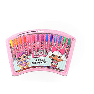 L.O.L Surprise Dolls Gel Pens on Card, Assorted Colors Glitter Pen Writing Tool Collectible, Stocking Stuffers, Party Favors, Goodie Items & Gift for Kids, Girls School & Office Supplies (14 Pcs Set)