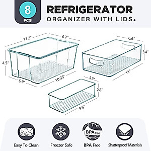 Hudgan 8 PACK Multi-size Clear Storage Bins Set, Stackable Pantry Organization and Storage Containers with 2 Lids, Perfect for The Home Edit and Cabinet Organizers