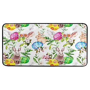 Easter Day Kitchen Rugs, Bunny Colored Eggs Non-Slip Soft Kitchen Mats Bath Rug Runner Doormats Carpet for Home Decor, 39" X 20"
