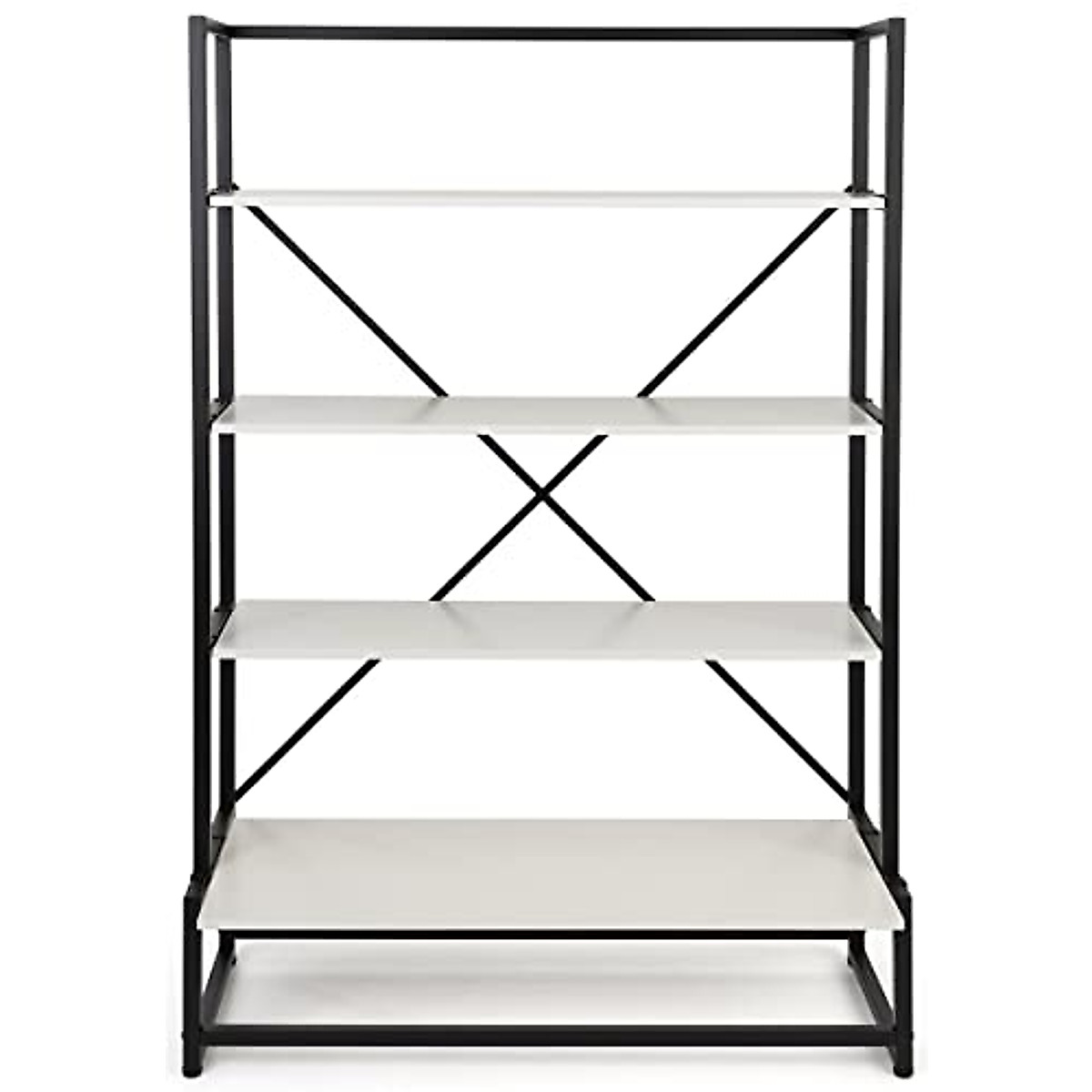 Displays2go Portable Shelving Display with 4 Tiers, Floor Standing, Paulownia Wood - White (SMPSU1SU)