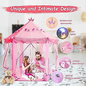 NABIYE Large Princess Tent for Girls, Kids Play Tent with LED Star Lights, 55'' x 53'' (DxH), Princess Toys, Princess Castle for Indoor and Outdoor Games, ASTM&CPC Certified Pink