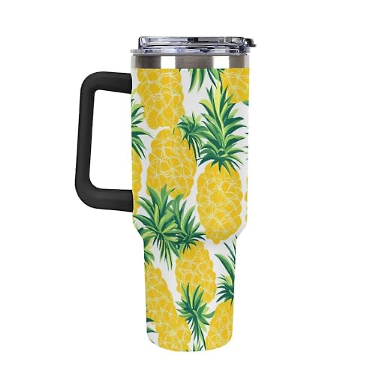 Pineapples Pattern Insulated Tumblers with Handle Stainless Steel Coffee Mug Funny Travel Cup with Lid Straw 40oz