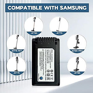 Battery for Samsung Jet 60 65 70 75 90 Series Cordless Stick Vacuum Cleaner Battery, Replacement for VCA-SBTA60 VCA-SBT90 VCA-SBT90EB Model Battery, 3.5Ah 21.6V 75.6Wh, Lithium-Ion Battery.