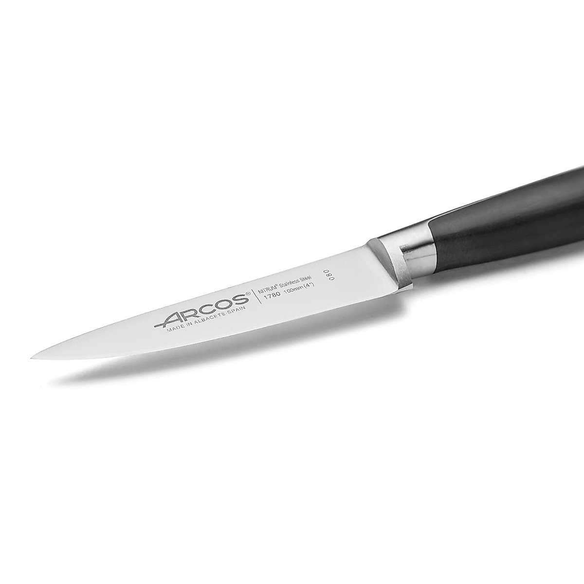 ARCOS Paring Knife 4 Inch Stainless Steel. Professional Kitchen Knife for Cut, Peel and Clean Food. Ergonomic Polyoxymethylene Handle and 100 mm Blade. Series Kyoto. Color Black